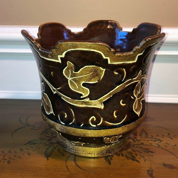 Accents | Italian Pottery Inarco Hand Made Mcm Brown Gold Jardiniere ...